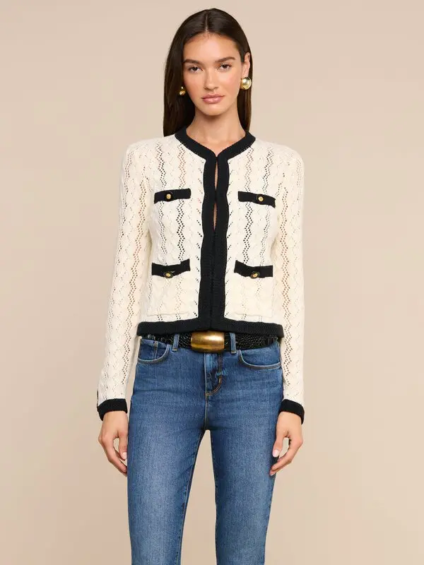 L'Agence Zephyra Pointelle Knit Cardigan