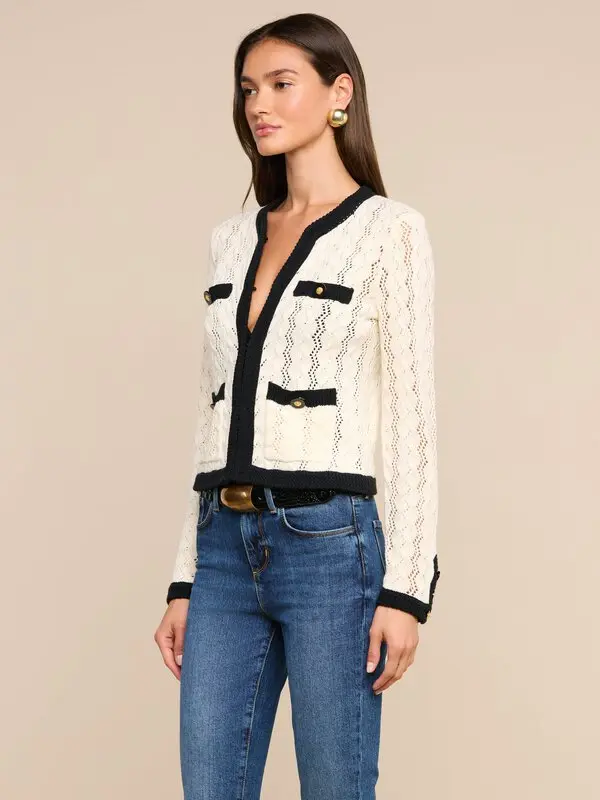 L'Agence Zephyra Pointelle Knit Cardigan