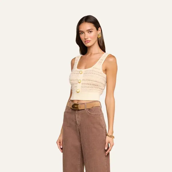 L'Agence Galene Cropped Knit Tank - Ecru/natural Multi