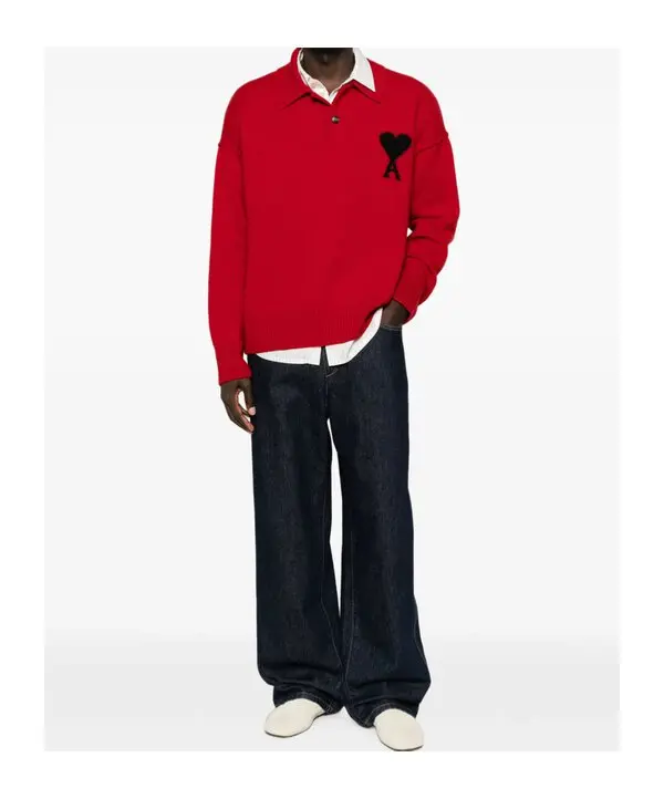 AMI Paris Logo Detail Sweater - Red