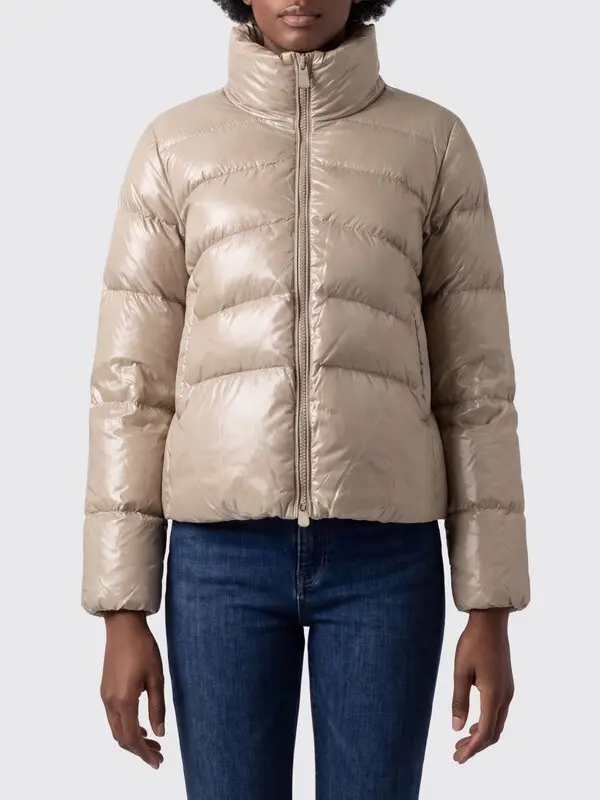 Pinko Long-sleeved Zip-up Down Jacket With High Neck - Beige