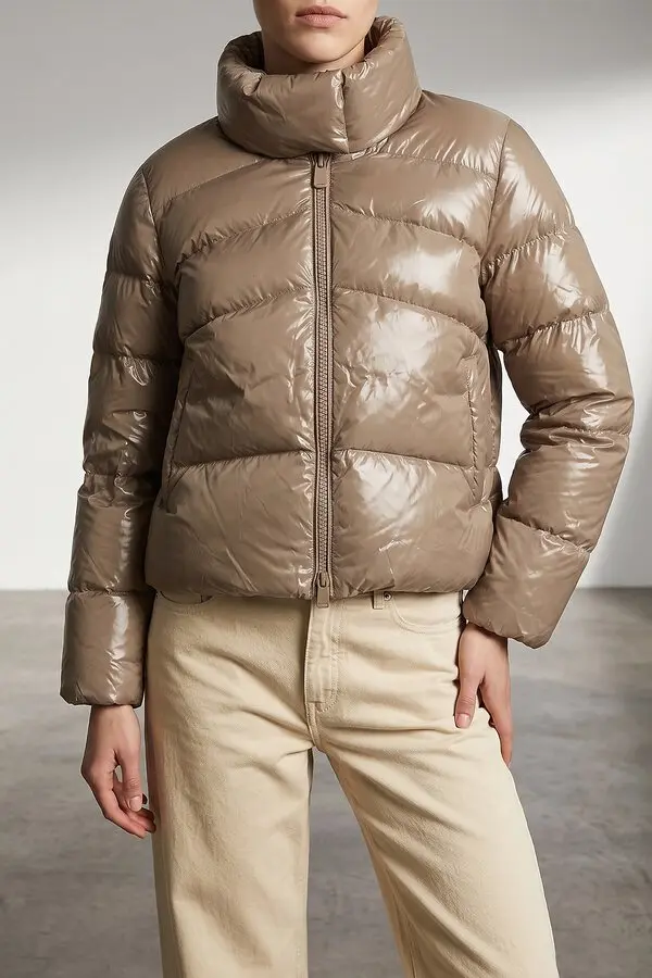 Pinko Long-sleeved Zip-up Down Jacket With High Neck - Beige