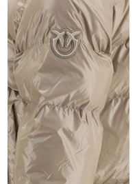 Pinko Long-sleeved Zip-up Down Jacket With High Neck - Beige