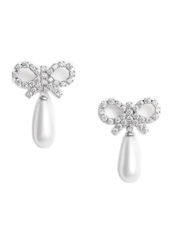 SELF-PORTRAIT Pearl And Crystal Flake Drop Earrings - Argento