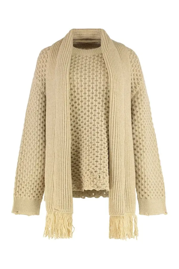 MAISON MARGIELA Distressed Wool-blend Crewneck Sweater With Ribbed Scarf Detail - Beige