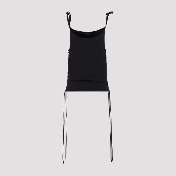 Balenciaga Ribbed Cotton Tank Top With Drawstring Detail - Black