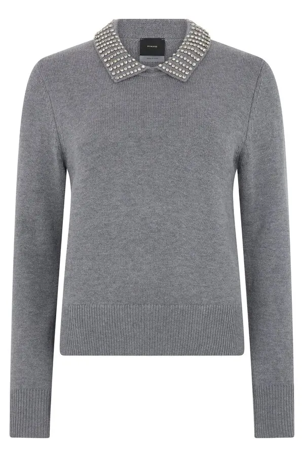 Pinko Polo-collar Wool-blend Sweater With Ribbed Trims