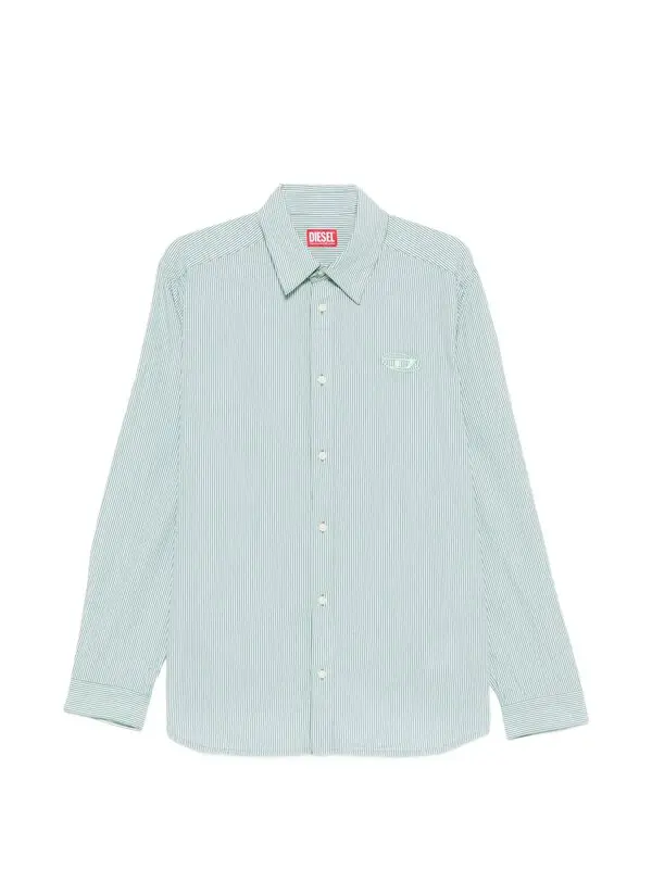 DIESEL® Striped Cotton Shirt With Embroidered Oval D & Button Closure - Verde