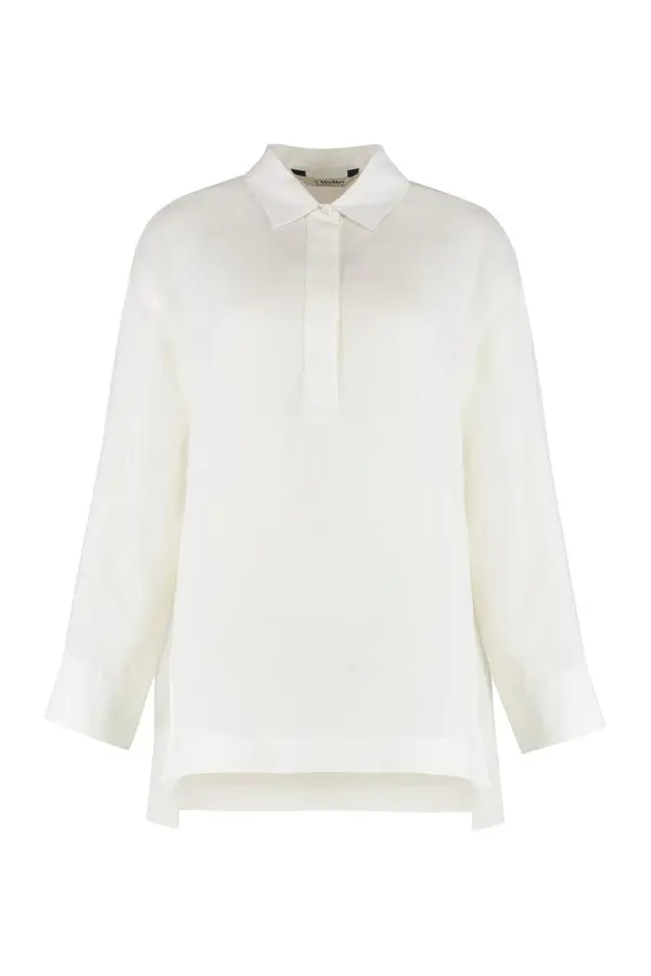 Max Mara Sleek Linen Shirt With Side Slit Hem - White