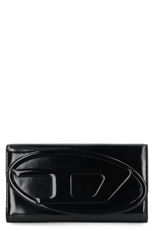 DIESEL® 19.5 Cm Mini Leather Wallet On Chain With Magnetic Flap Closure - Black