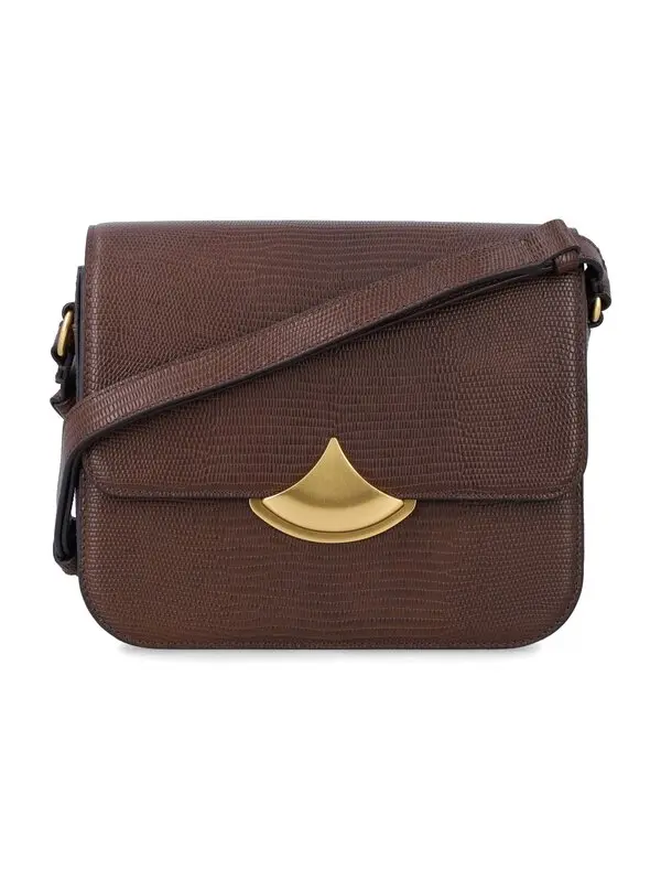 SESSUN Structured Lizard-embossed Mini Box Handbag With Adjustable Strap - Marrone