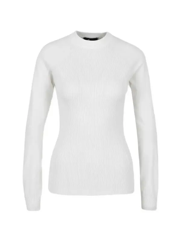 Moncler Crewneck Jacquard Logo Sweater With Textured Finish - Bianco