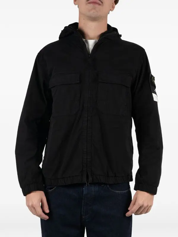 Stone Island Hooded Zip Jacket With Reinforced Contour, Dual Chest Pockets, And Elasticated Cuffs - Nero