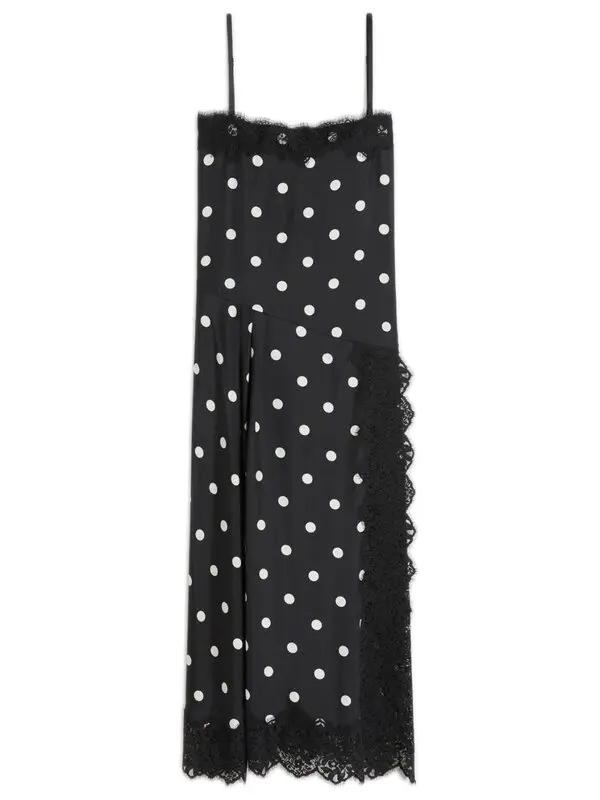 Sportmax Polka Dot Silk Twill Mini Dress With Lace Trim - Nero