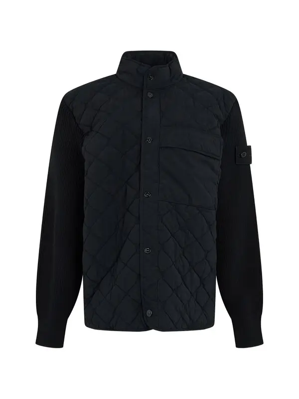 Stone Island Quilted Panelled Stand Collar Jacket - Black