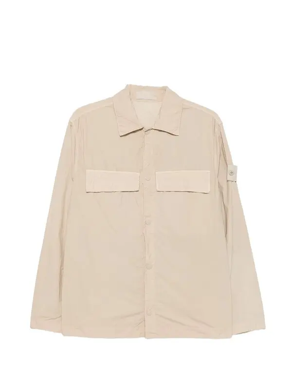 Stone Island Style Short-sleeve Shirt With Signature Fabric Treatment - Beige