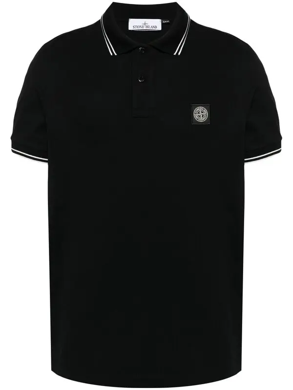 Stone Island Organic Cotton Piqué Stretch Polo For - Black