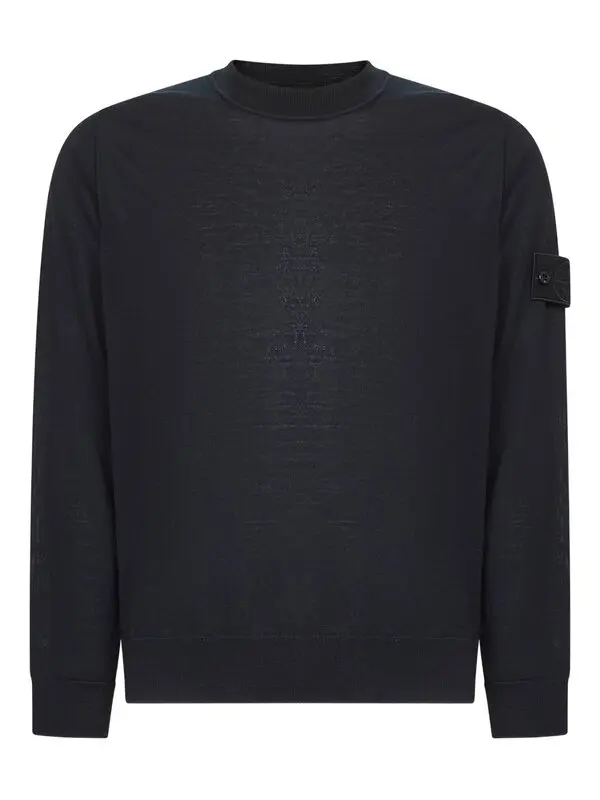 Stone Island Logo Patch Crew Neck Sweater - Navyblue