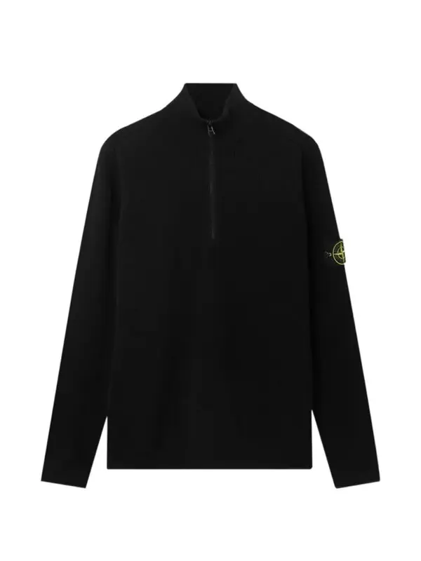 Stone Island Compass Patch Quarter Zip Knit Sweater - Ivory
