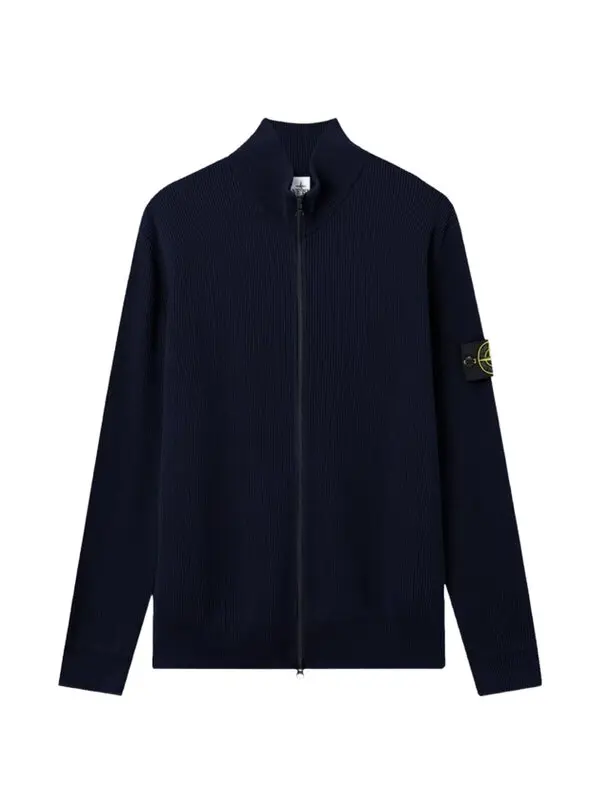 Stone Island Logo-patch Ribbed-knit Zip-front Cardigan - Navyblue
