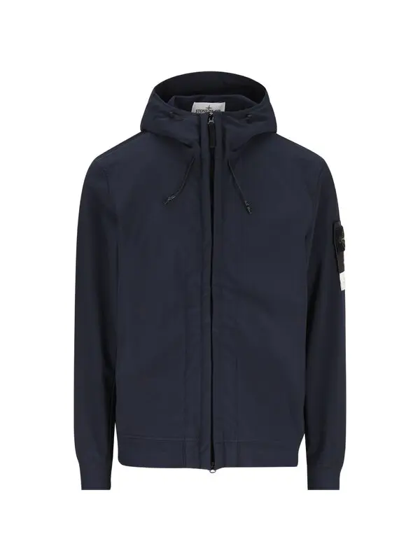 Stone Island Logo Patch Hooded Zip-up Jacket - Navyblue