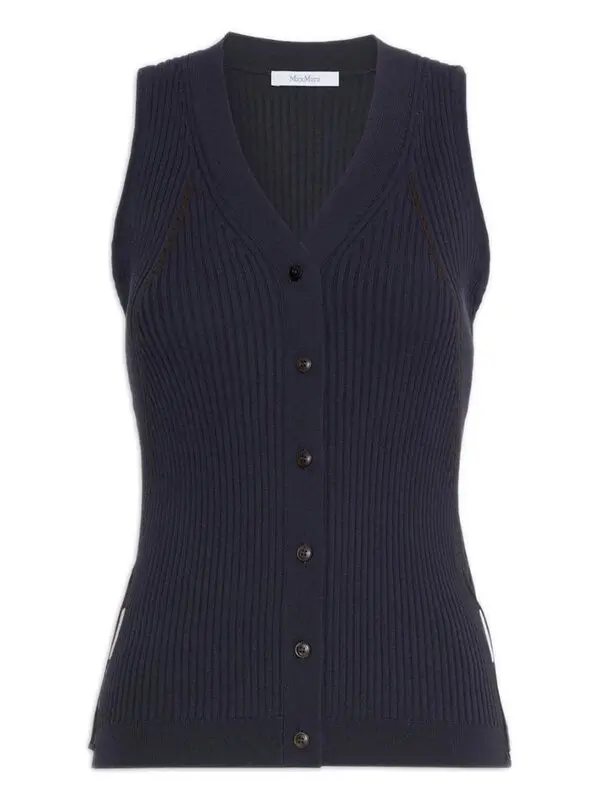 Max Mara Cotton-viscose Ribbed Knit V-neck Vest - Blu