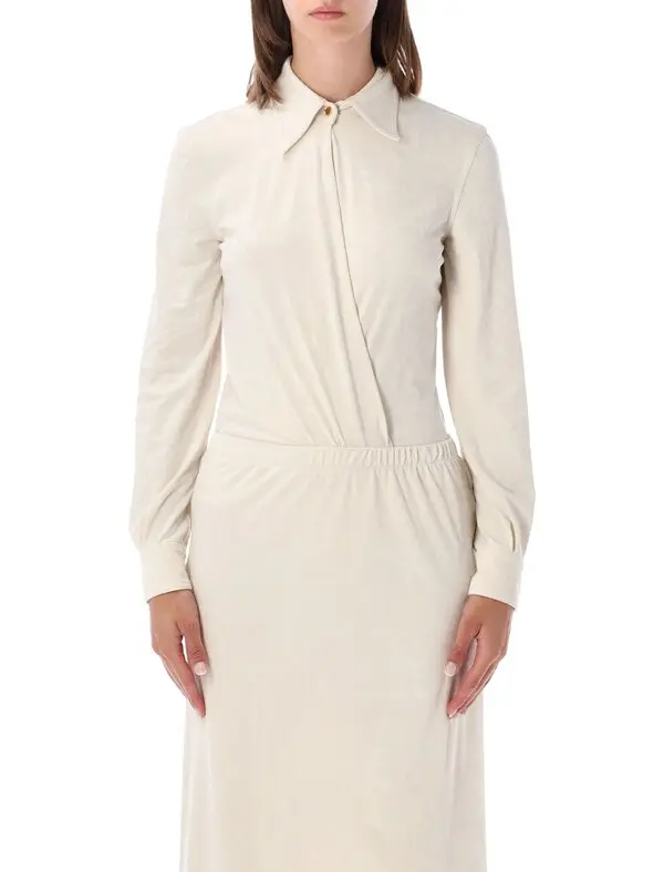 Alberta Ferretti Draped Wrap-front Shirt Collar Bodysuit - Bianco