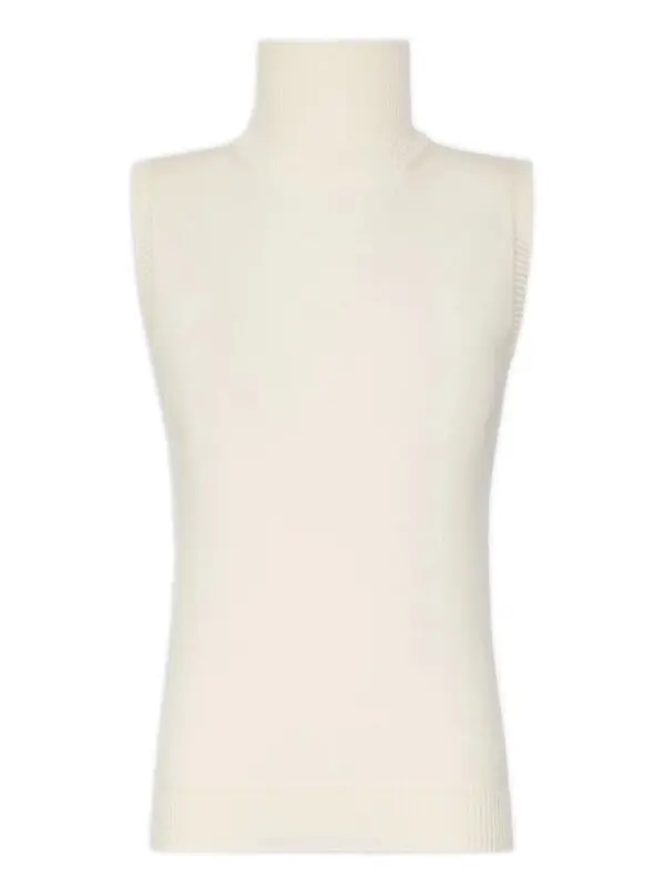 Sportmax Sleeveless Ribbed Virgin Wool Turtleneck Sweater - Bianco