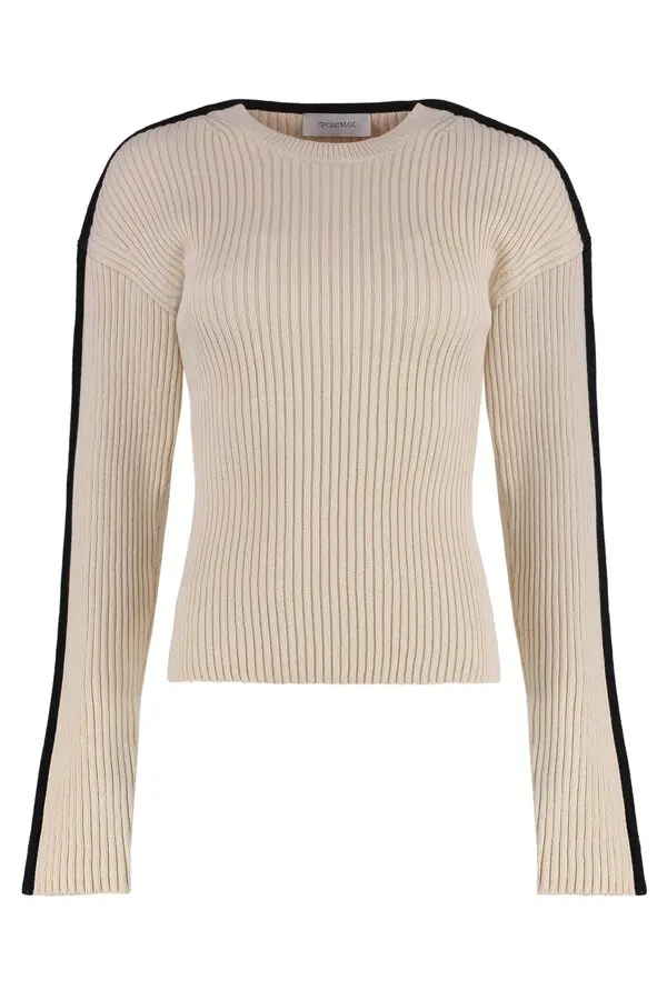 Sportmax Sporty Ribbed Knit Top With Crew Neck - Ivory