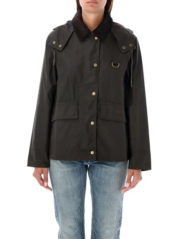 Barbour Waxed Cotton Avon Jacket With Detachable Hood - Verde
