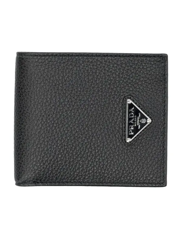 Prada Mini Calf Leather Wallet With Enameled Triangle Logo - Nero