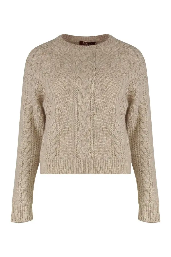Max Mara Cropped Alpaca Blend Sweater With Metallic Braids - Beige