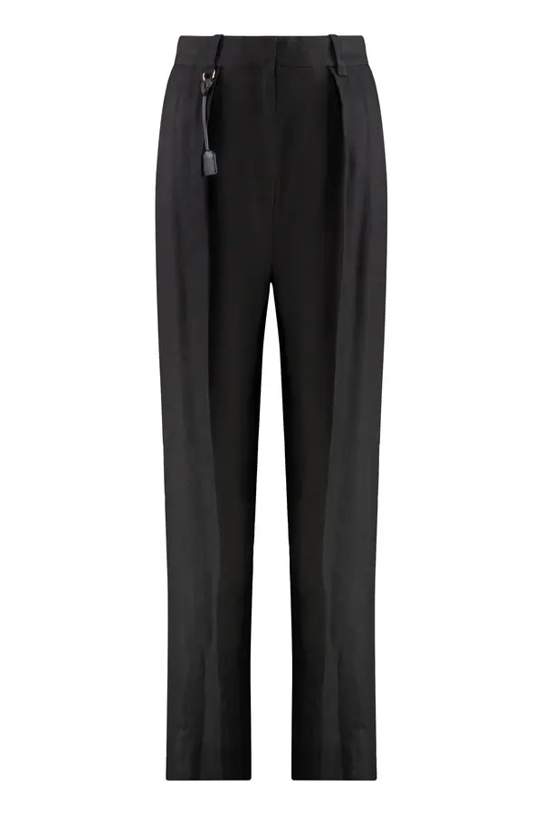 Elisabetta Franchi High-waist Wide-leg Trousers With Removable Logo Charm - Black
