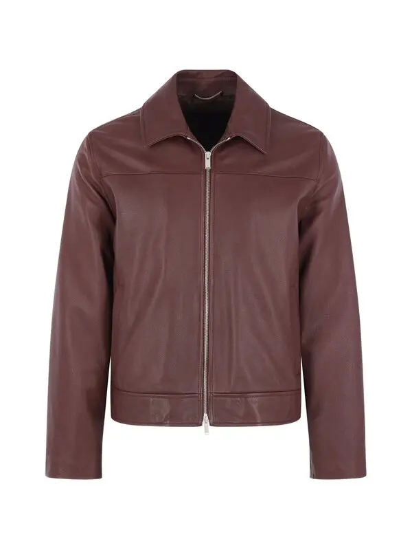 LARDINI Classic Collar 100% Calfskin Leather Zip-front Jacket