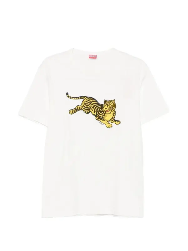 Kenzo Off-white Tiger-print T-shirt