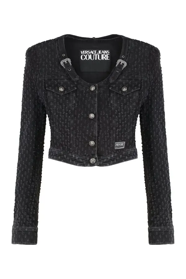 Versace Denim Jacket With Leather Logo Tag