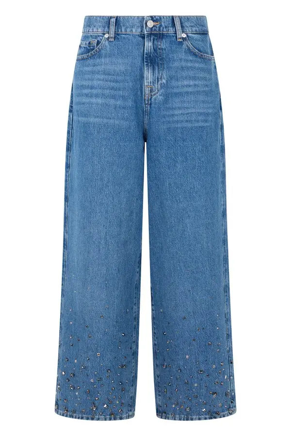 7 For All Mankind Tailorless Slouchy Fit Rhinestone-trim Jeans - Denim
