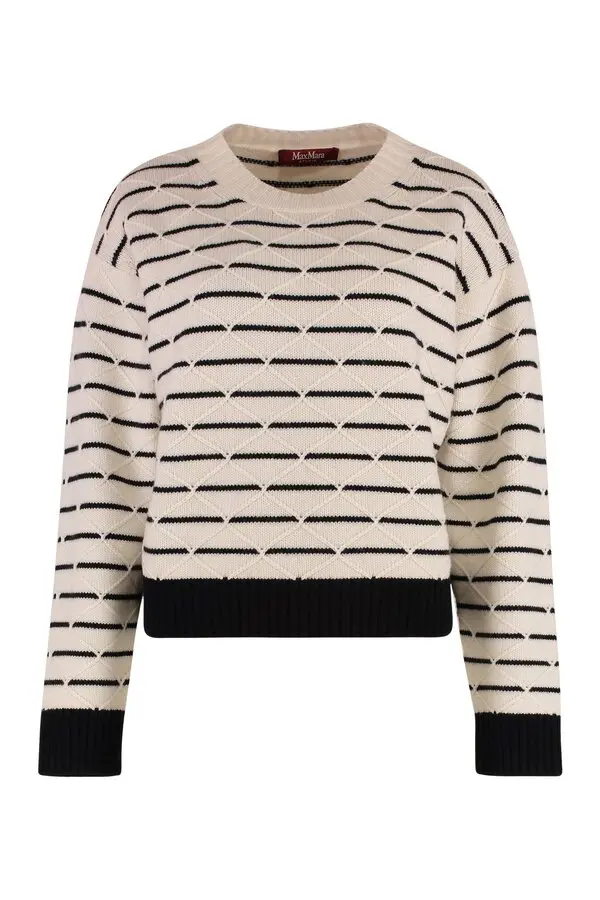 Max Mara Striped & Diamond Motif Wool Cashmere Sweater