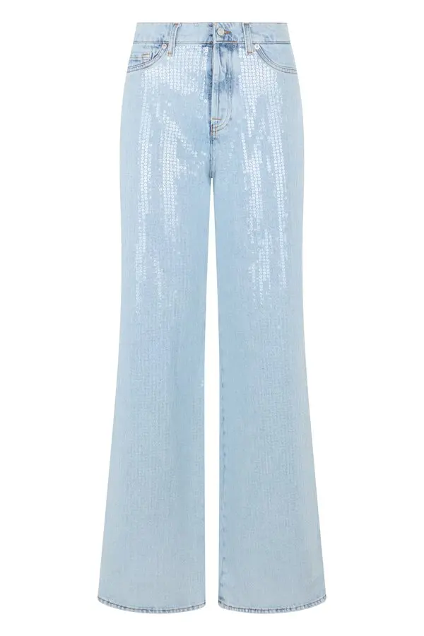 7 For All Mankind High-rise Sequin-decorated Wide-leg Jeans