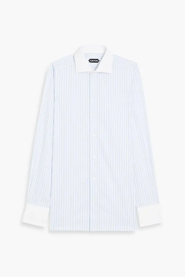 TOM FORD Striped Cottonpoplin Shirt - Light Blue