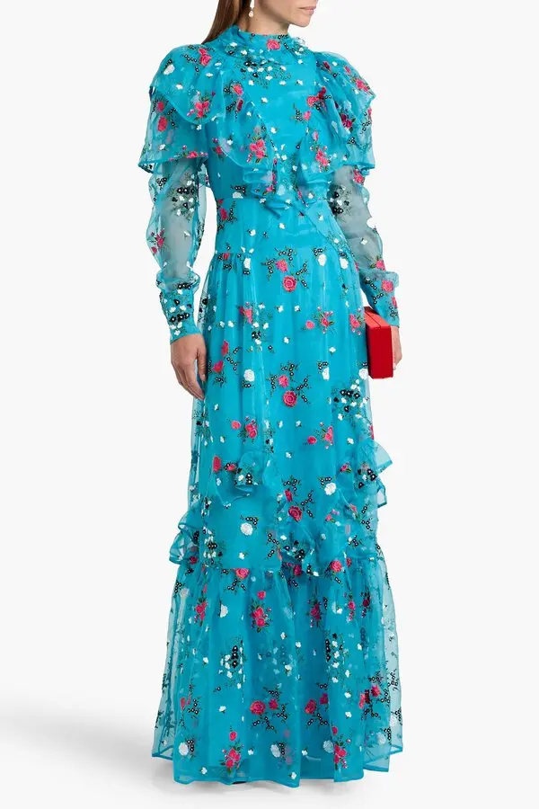 Erdem Tiered Embroidered Organza Gown