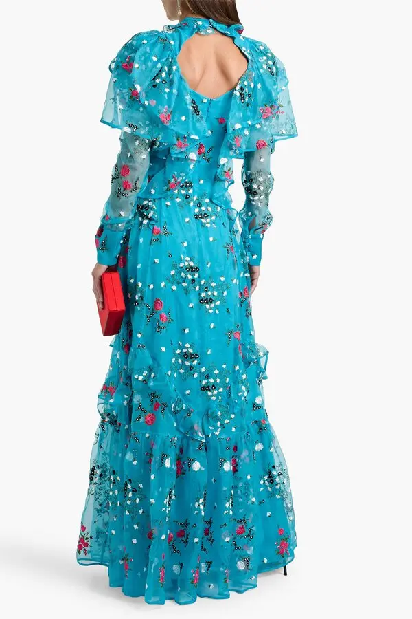 Erdem Tiered Embroidered Organza Gown