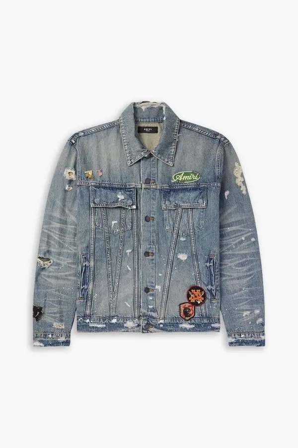 Amiri Vintage Pegasus Embellished Distressed Denim Trucker Jacket