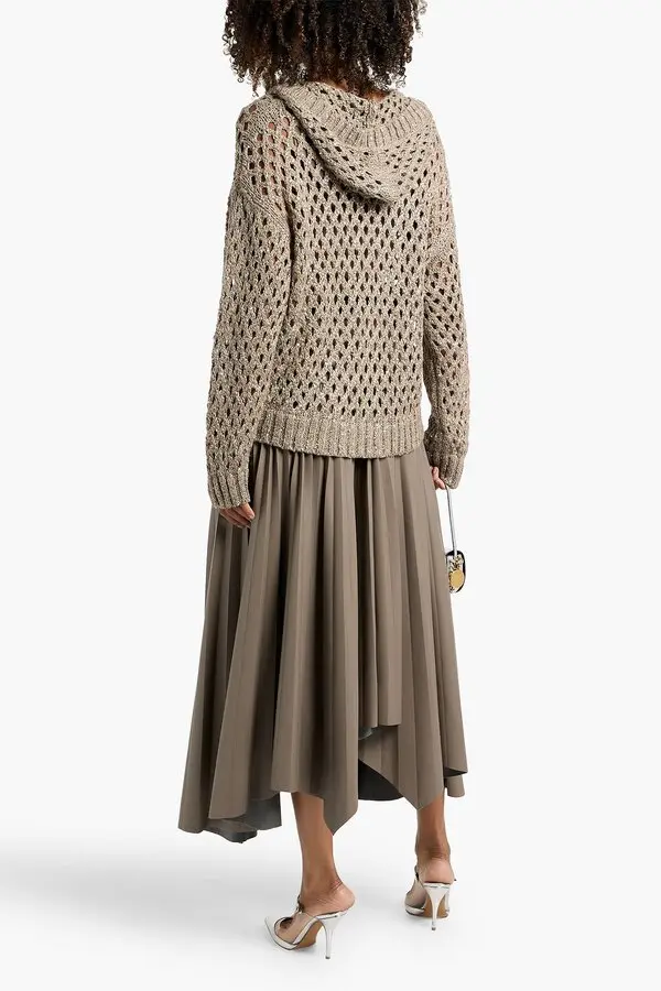 Brunello Cucinelli Sequinembellished Openknit Hooded Cardigan