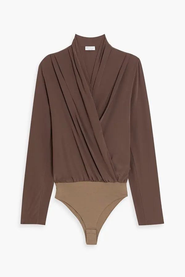 Brunello Cucinelli Draped Silk Bodysuit - Chocolate