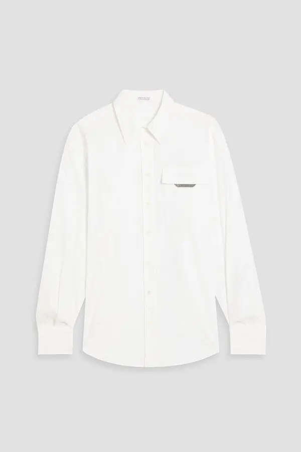 Brunello Cucinelli Beadembellished Cottonblend Poplin Shirt - White