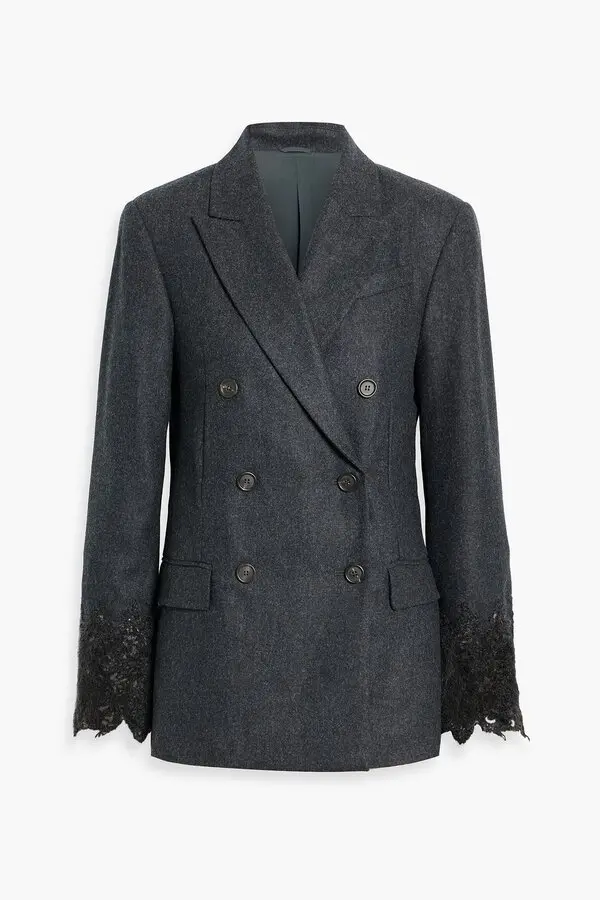 Brunello Cucinelli Doublebreasted Crochettrimmed Woolfelt Blazer
