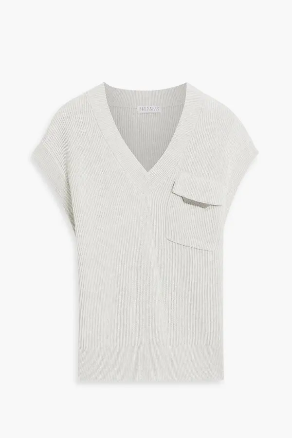 Brunello Cucinelli Ribbed Cotton Vest With Bead Embellishment
