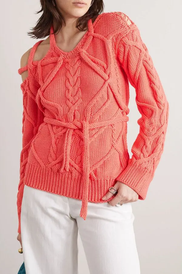 Dries Van Noten Distressed Cableknit Cotton Sweater