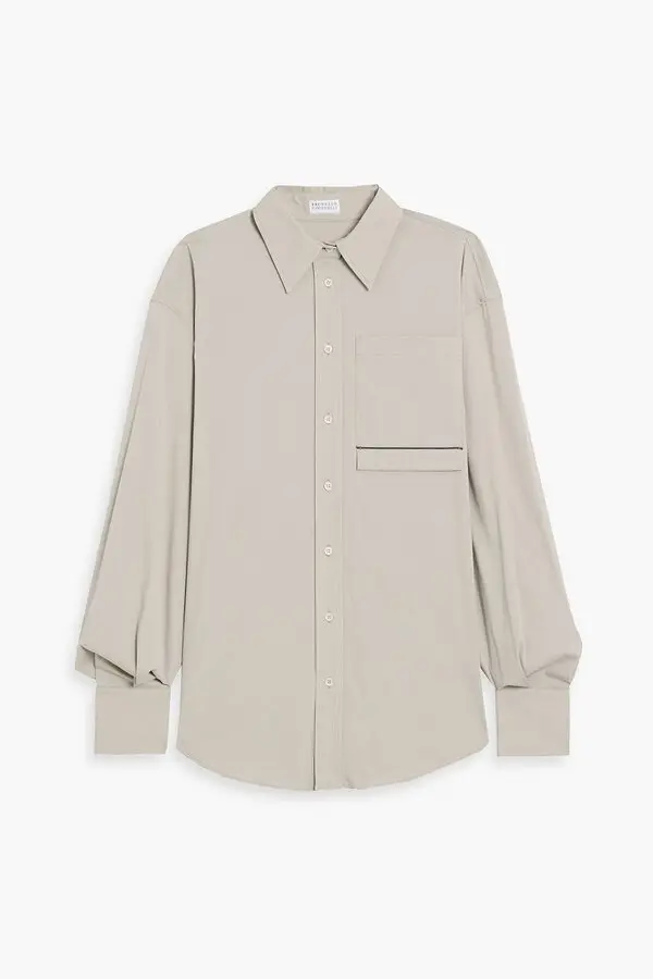 Brunello Cucinelli Beadembellished Cottonblend Poplin Shirt - Beige
